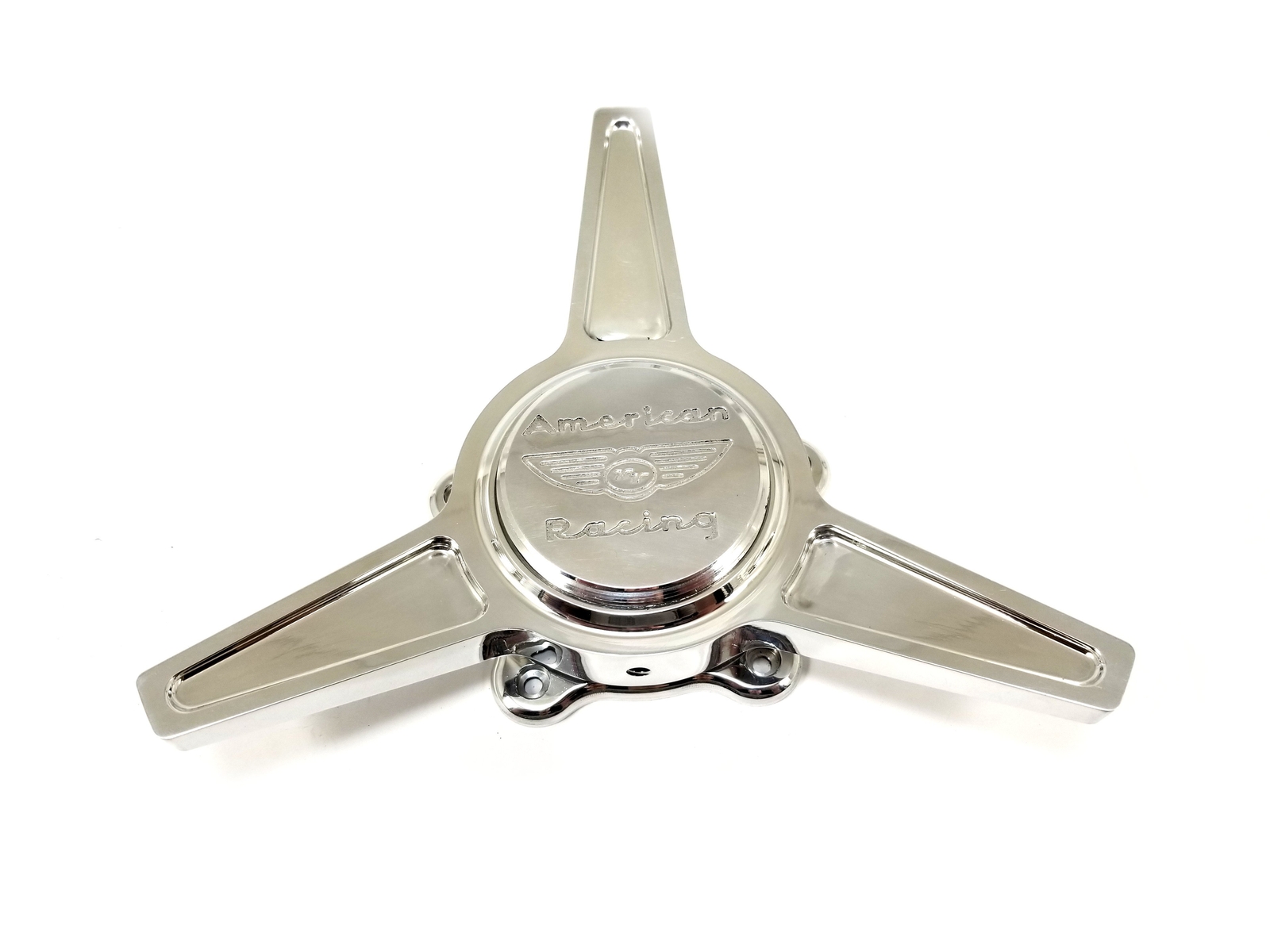 4x American Racing Polished 8" Vintage Tri-Bar Spinner Wheel Center ...