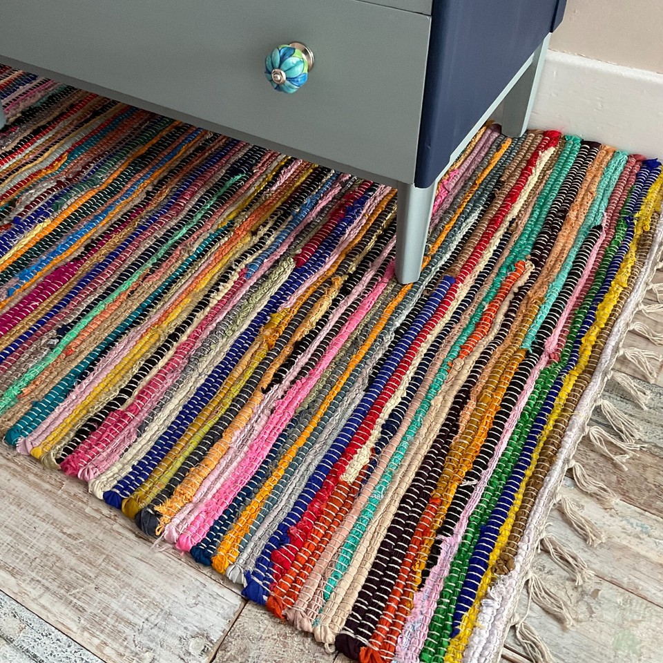 Rug Rag Rugs Multi Colour Mat Recycled Cotton Hand Woven Chindi Mats ...