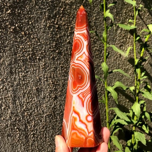 320G Rare Red Agate Quartz Obelisk Crystal Quartz Wand Point Mineral ...