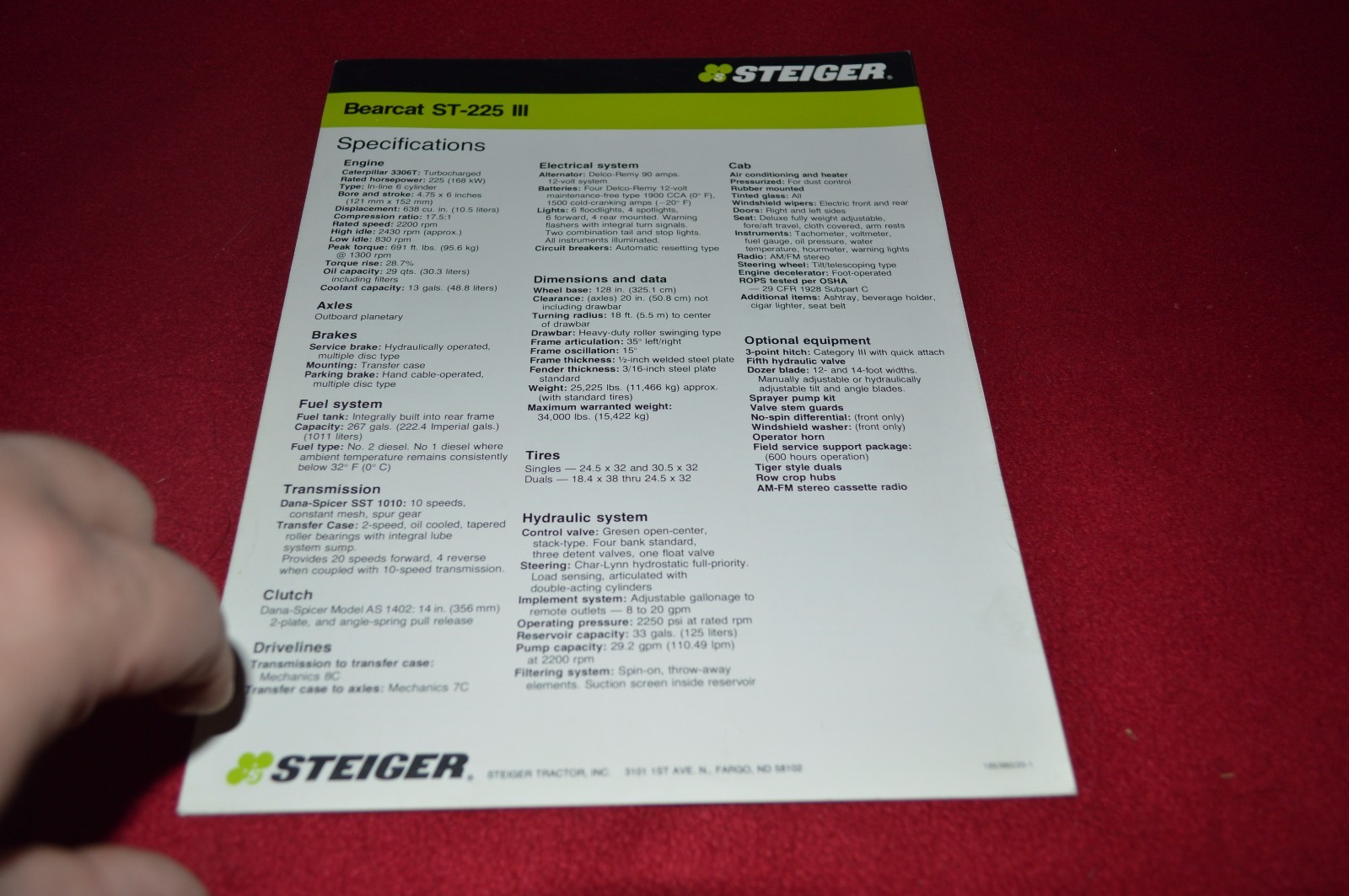 Steiger Bearcat ST-225 III Tractor Dealer's Brochure AMIL13 | eBay