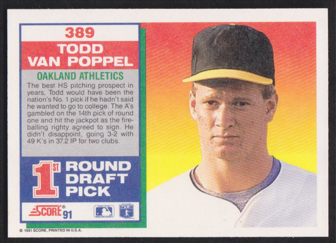 1991 Score - #389 Todd Van Poppel (RC) for sale online | eBay