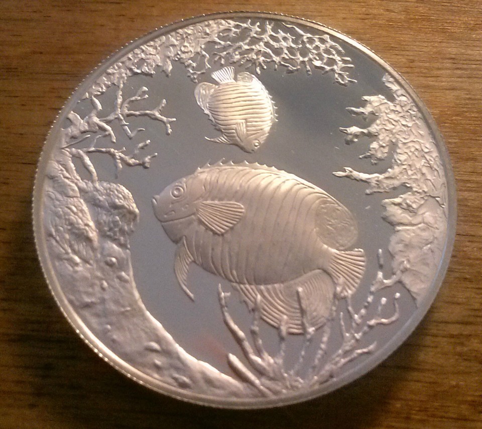 STUNNING QUEEN ANGEL FISH 20 CROWN SILVER PROOF COIN DATED 1999 TURKS ...