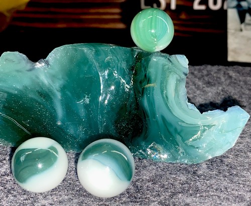 😎3-Vintage Akro Patch Marbles-Mint-.64-.70 W/ Matching Dug Cullet From Akro | eBay