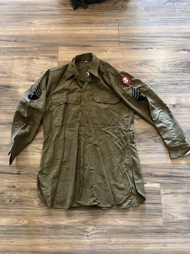 Original US 4th Army WW2 EM/Officer OD Wool Shirt 15" 32" Tech 4th ...
