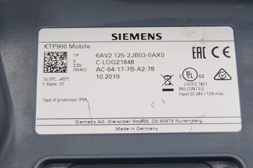 Siemens Comfort-panel Simatic HMI Ktp900 mobile 6av2125-2jb03-0ax0 ...