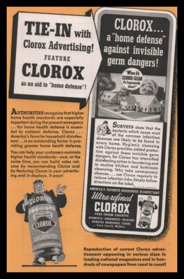 1942 Clorox Ultra Refined Free From Caustic Bleach Bottle Man Cartoon ...