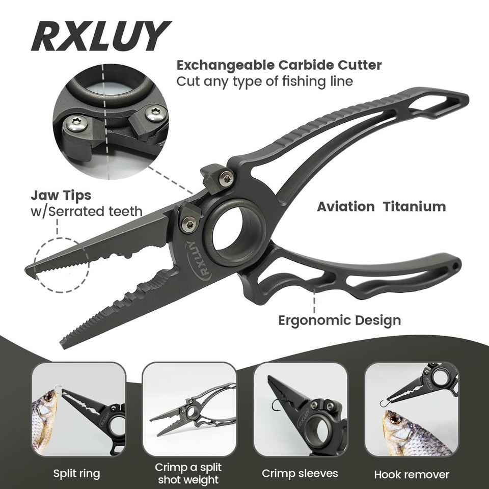 Titanium Fishing Pliers, Premium Saltwater Pliers Gear with Spring Rope ...