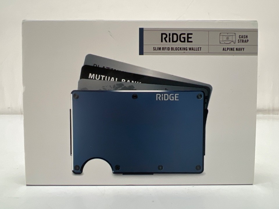 Ridge Slim RFID Blocking Wallet Alpine Navy Blue w/Cash Strap | eBay