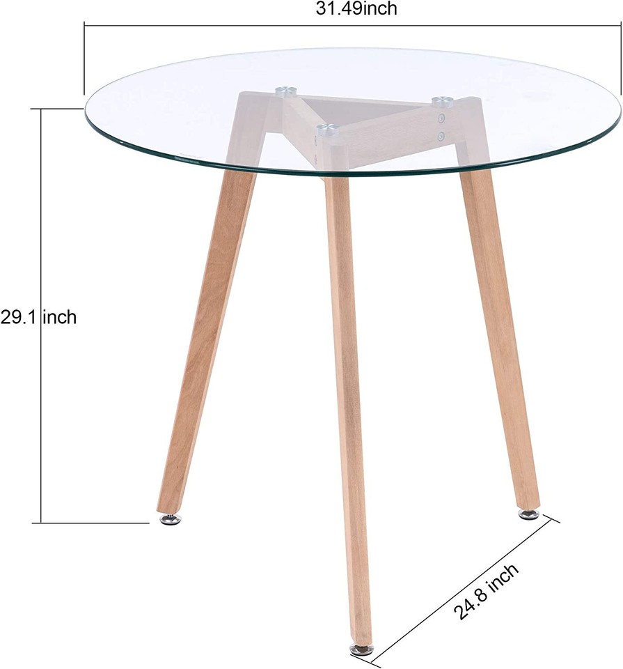 Ivinta Dining Table with Glass top, Round Kitchen Table with Wood Legs ...