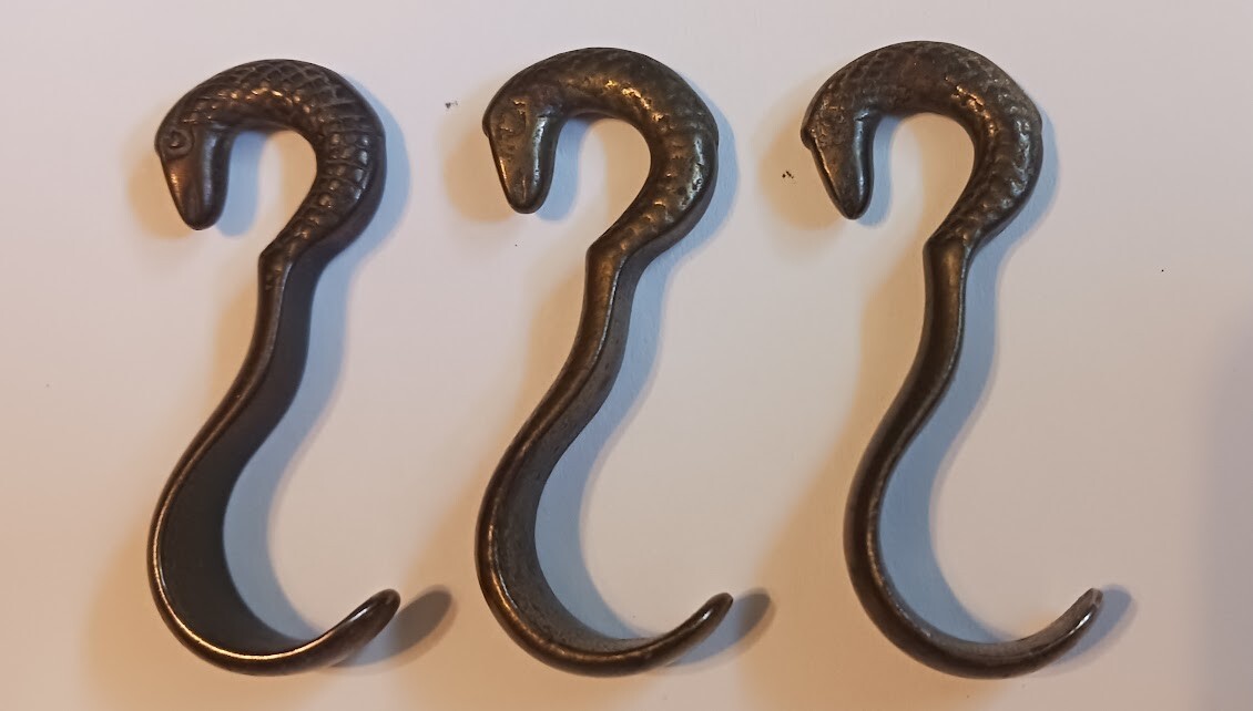3 Antique Vintage Serpent Picture Rail Molding Hooks Hangers Snake ...