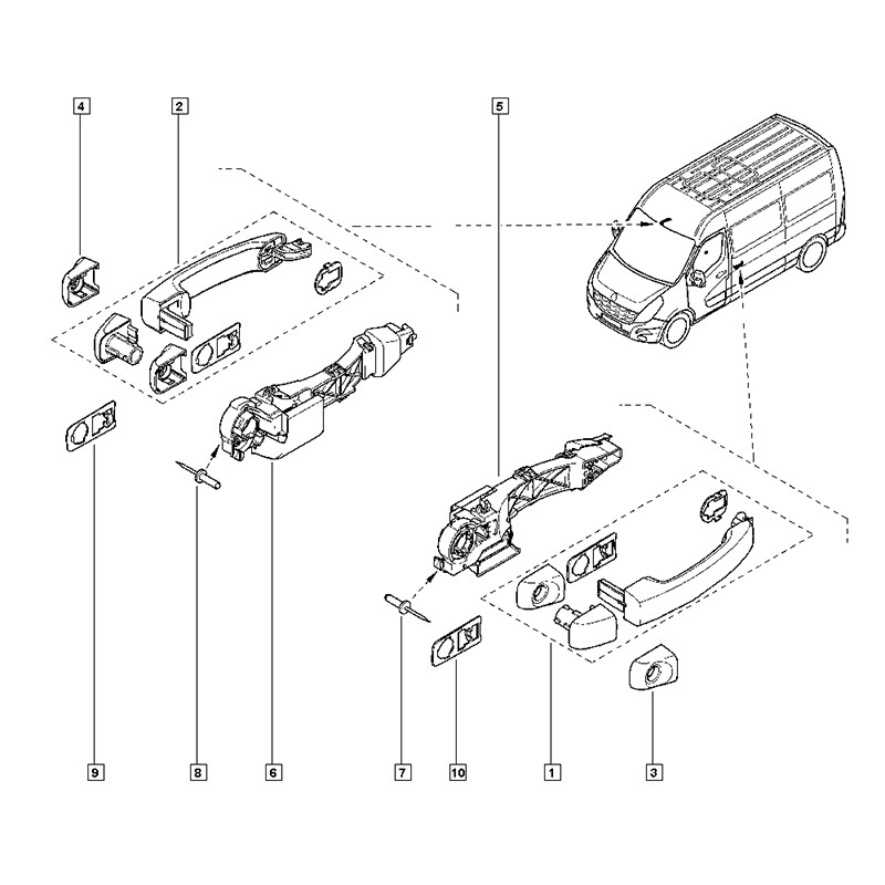 Driver Right Door Handle & Handle Holder For Renault Master Mk3 ...