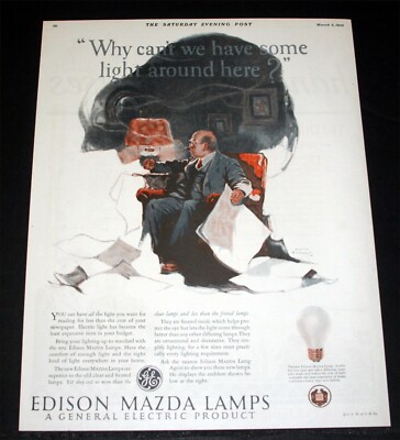 1926 OLD MAGAZINE PRINT AD, GENERAL ELECTRIC, EDISON MAZDA LAMPS FOR ...