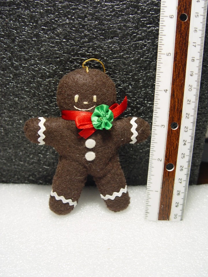 Vintage Dark Gingerbread Man Christmas Ornament Felt Ric Rac Green ...