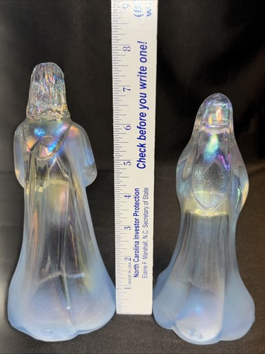 RARE FENTON ICE BLUE IRIDESCENT CHRISTMAS NATIVITY FIGURINES MARY ...