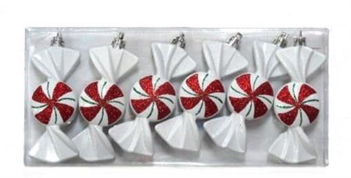 Winterland WL-ORN-6PK-CDY 6 Piece Christmas Hanging White Candy ...