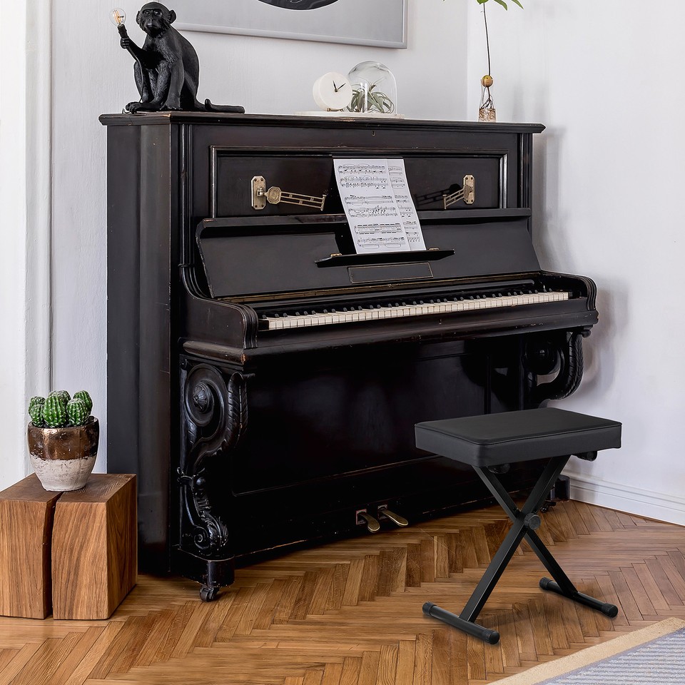 Adjustable Piano Keyboard Bench Padded Stool Seats X-Style Foldable ...
