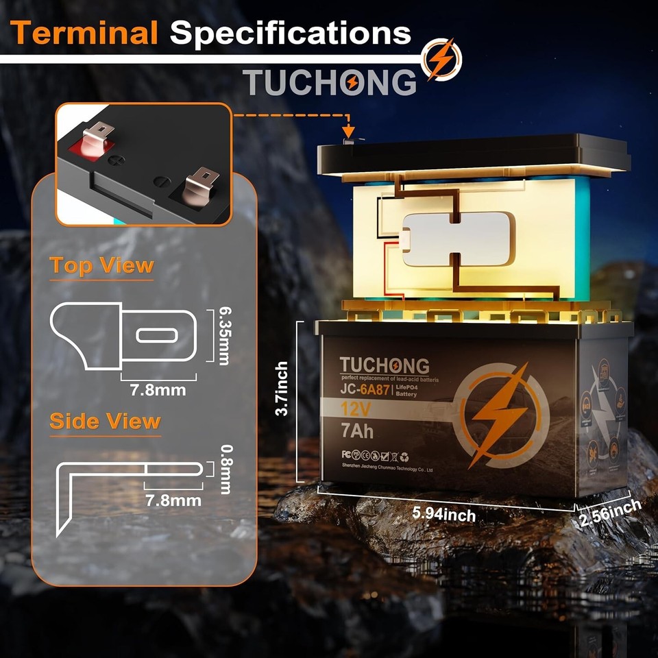 Upgrade LiFePO4 12V 7Ah Lithium Battery Rechargeable Fast Charging ...