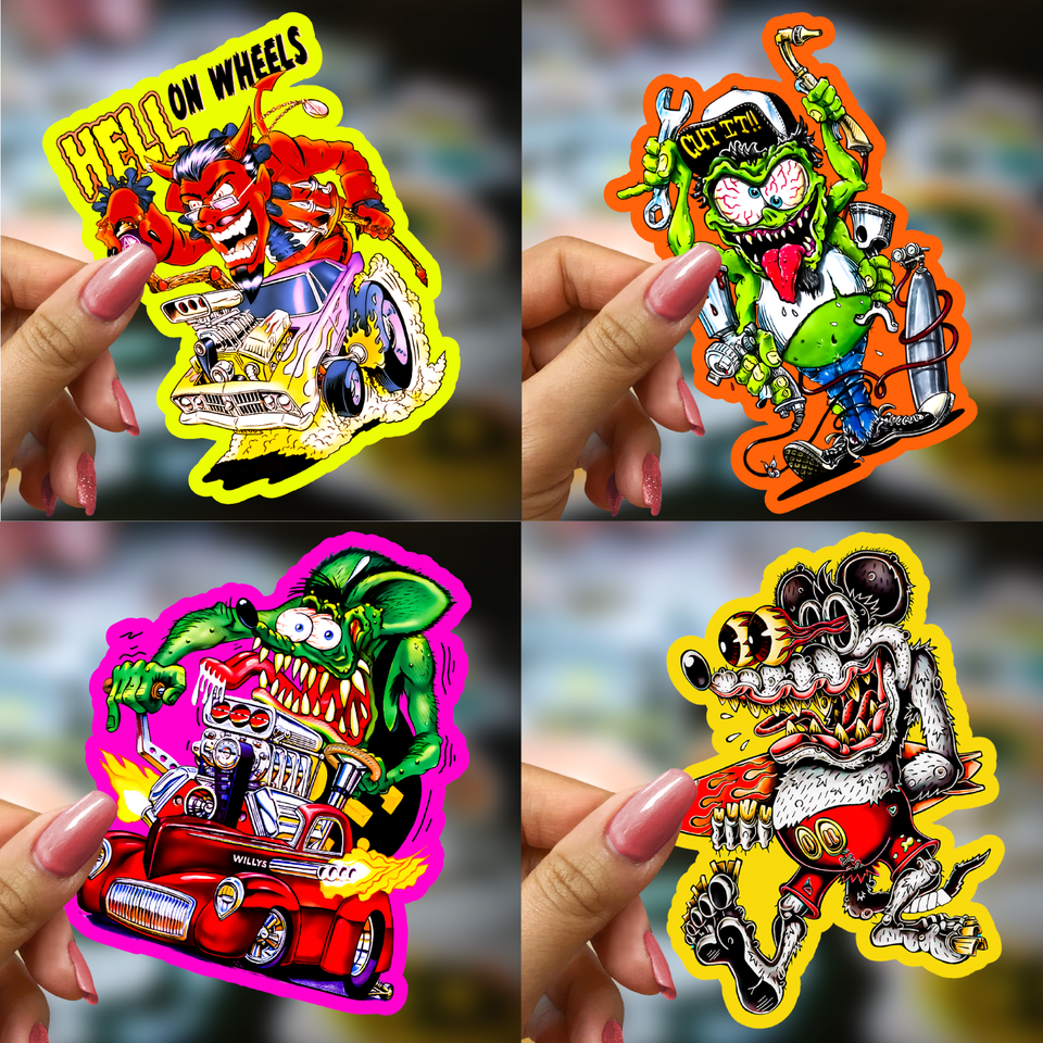 Rat Fink Ed Roth Vinyl Decals 50pcs Hot Rod Custom Car Bike Skateboard ...