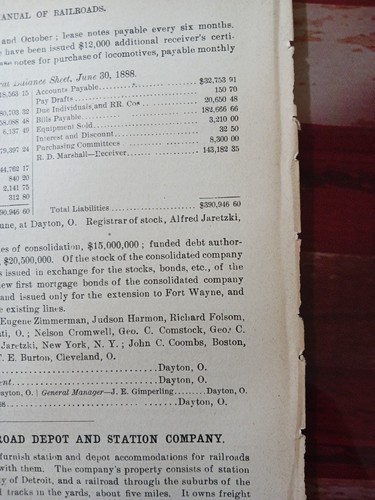 1890 Train Report DAYTON FORT WAYNE & CHICAGO RAILWAY Byers Delphos ...