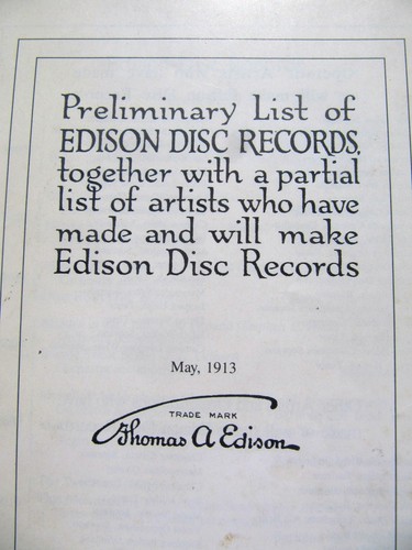 1913 PRELIMINARY LIST OF EDISON DISC RECORDS Diamond Catalog Phonograph ...