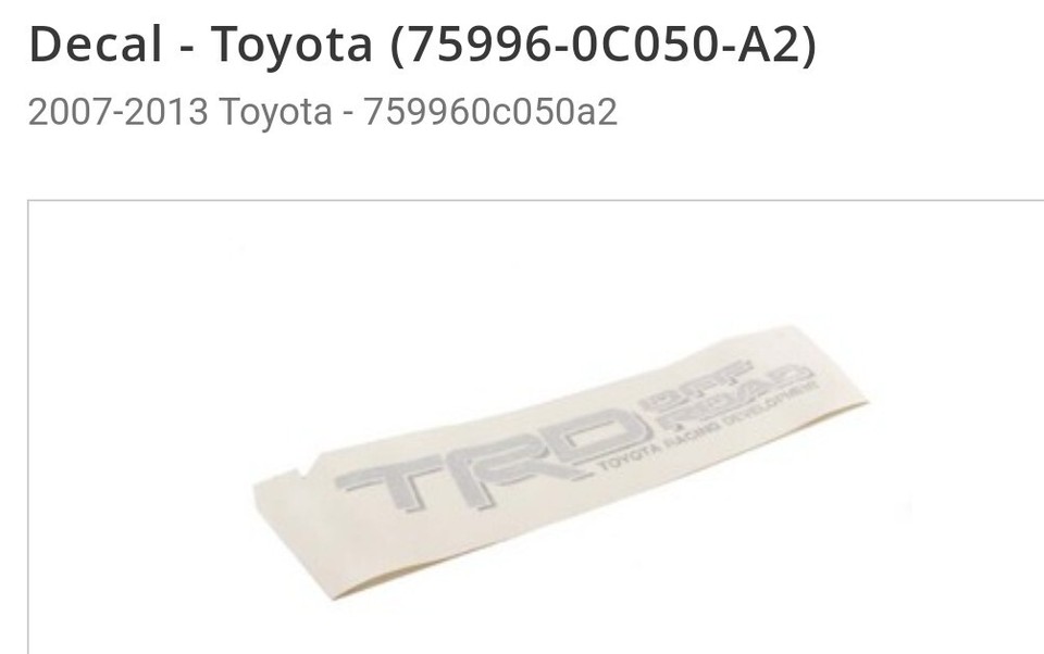 Genuine Toyota 07 08 09 10 11 12 13 TUNDRA 12 13 TACOMA TRD Decal ...