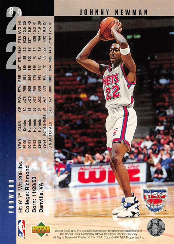 1994-95 Upper Deck #89 Johnny Newman NM-MT NJ Nets | eBay
