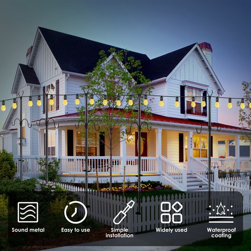 2Pcs Suspension String Light Poles Metal Outdoor Hanging Heavy-Duty ...