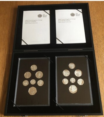 2008 Royal Mint Silver Proof Dual Set Royal Emblems And Royal Shield Of ...