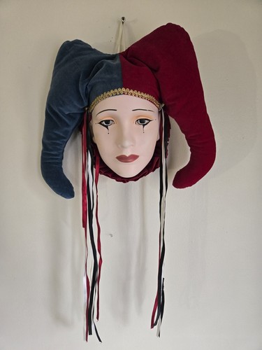 Vintage Ceramic Bisque Jester Wall Mask Decor - Venetian Style in Red ...