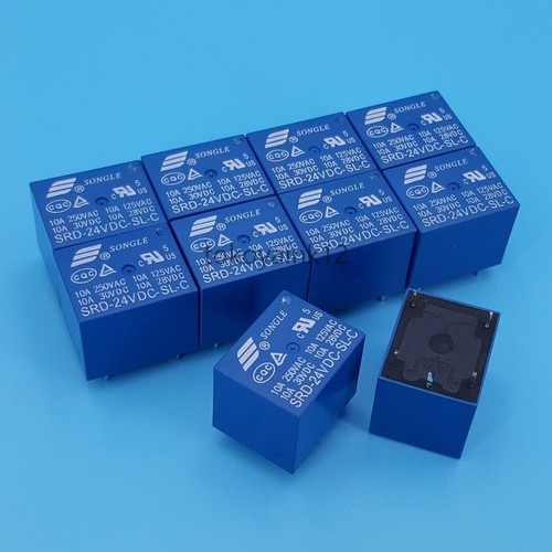 10Pcs Blue SRD-24VDC-SL-C DC24V 5Pin PCB Mount 10A SPDT Mini Power ...