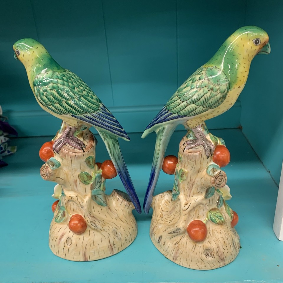 Vintage Andrea Sadek MCM Majolica Parrot Figurines Matched Pair | eBay