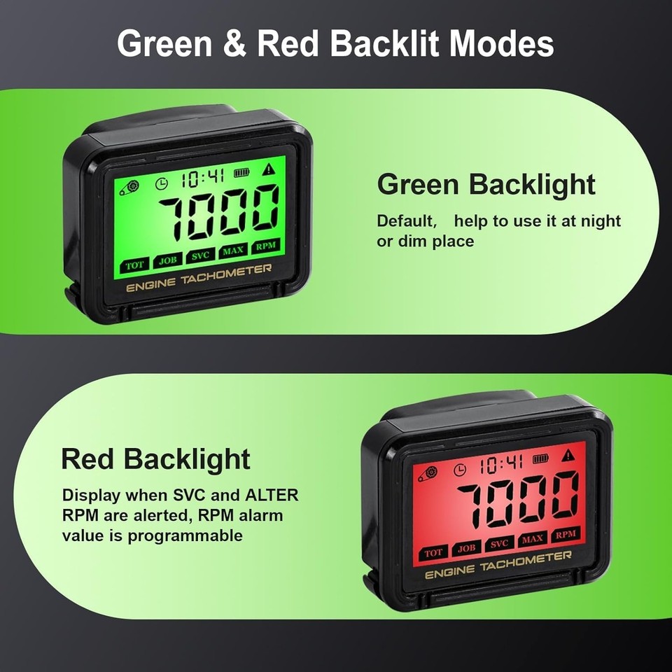 Digital Tachometer Tach Hour Meter Small Engine Tachometer with RPM ...