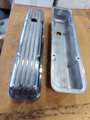 Tall Finned Valve Covers Polished Aluminum For Chevy SBC 327 350 400 ...
