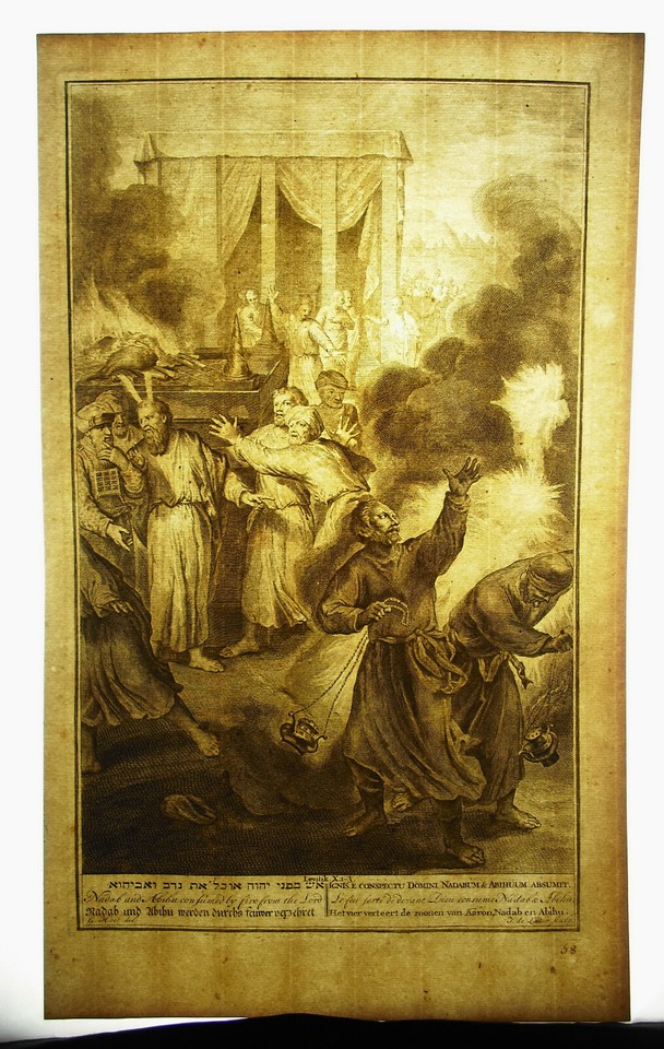 Antique Biblical Etching Nadab & Abihu The Fire Levitik Engraved 61oz ...