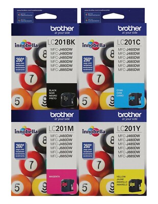 4 Pk of GENUINE Brother LC201 Ink Cartridge for MFC-J480DW MFC-J880DW ...