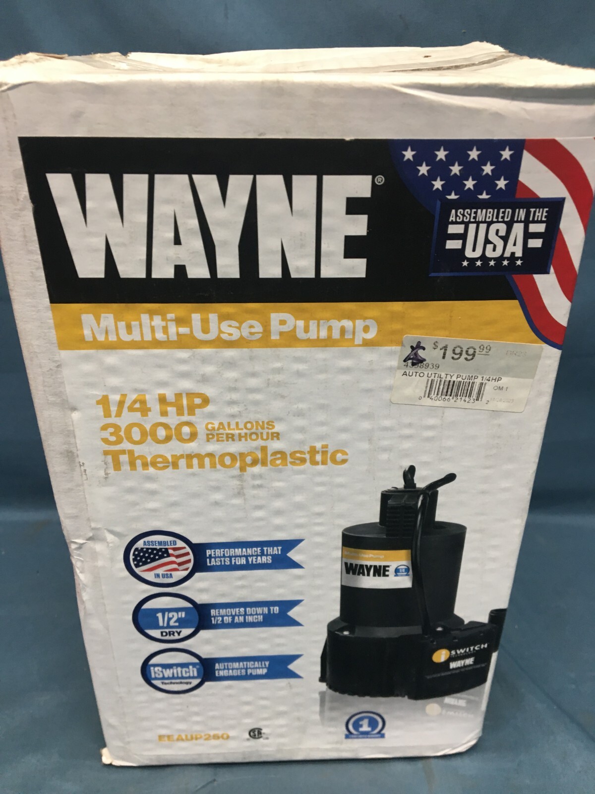 Wayne 1/4HP 3000GPH Thermoplastic Multi-Use Submersible Pump EEAUP250 ...