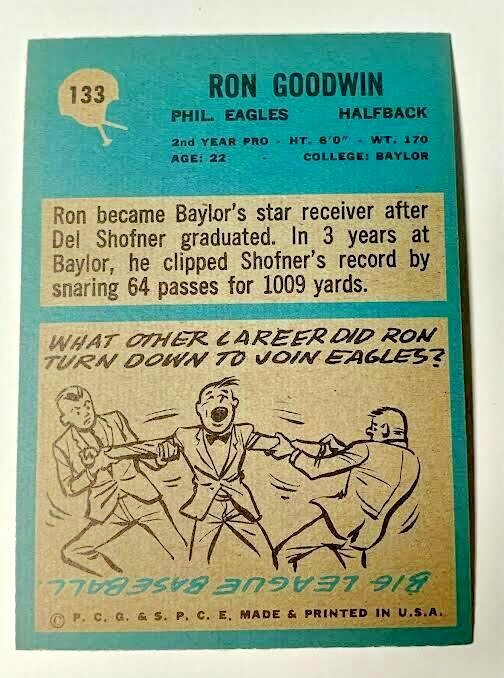 1964 PHILADELPHIA GUM RON GOODWIN #133 PHILADELPHIA EAGLES NM | eBay