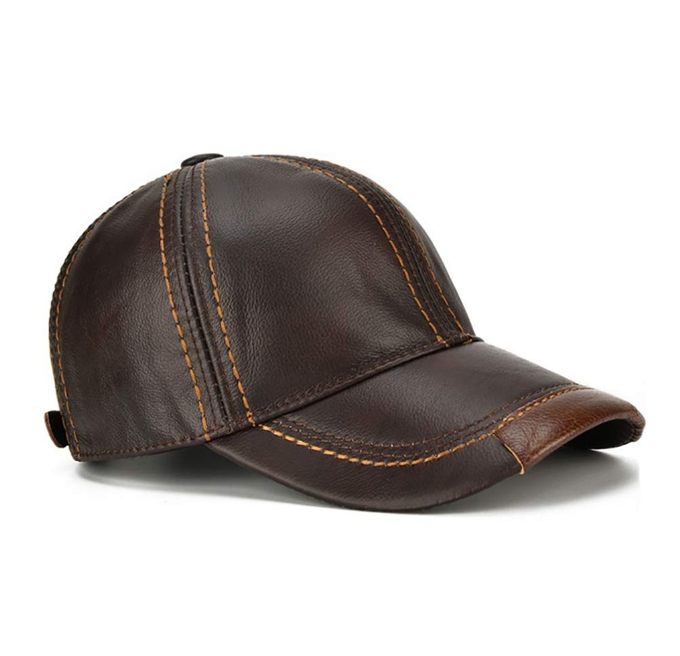 Adjustable Men's Genuine Cowhide Leather Baseball Cap for Fall Winter ...