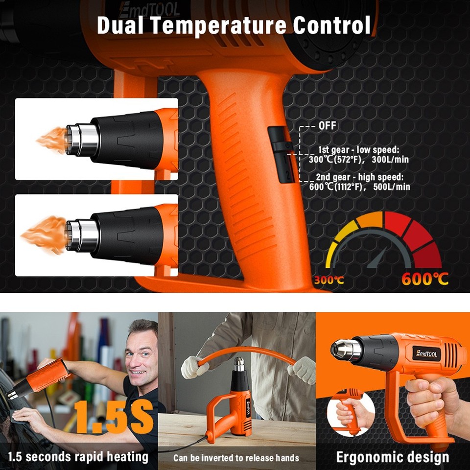 HOT AIR GUN 4000W HEAT GUN WALL PAPER PAINT STRIPPER WITH 2 MODE +4 ...
