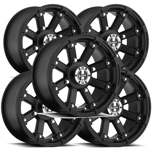 (Set of 5) Vision UTV 393 Lockout 12x8 4x110 -61mm Matte Black Wheels ...