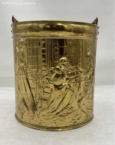 Vintage Brass Coal Scuttle Log Brass Planter Trash Can Bucket Lombard ...