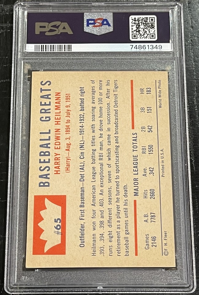 1960 Fleer Harry Heilmann PSA 6 EX-MT HIGH QUALITY Example #65 ~1349 | eBay