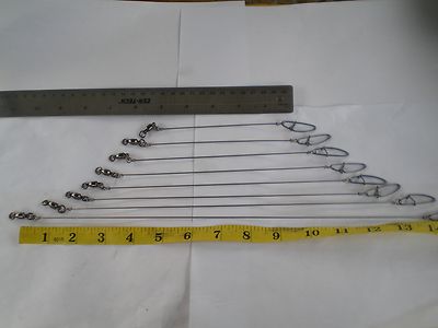 9 SOLID STAINLESS S. WIRE LEADER 8"10"12"/100 LBS TEST/B. BEARING ...