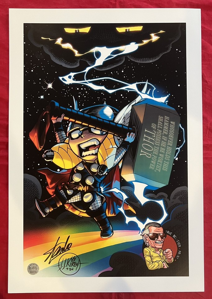 Thor Marvel Cartoon Litho Signed by Stan Lee Avengers Loki with COA ...