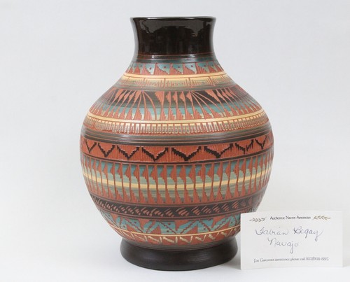 F. Begay 8.75" Navajo Native American Incised Pottery Large Vase Etched ...