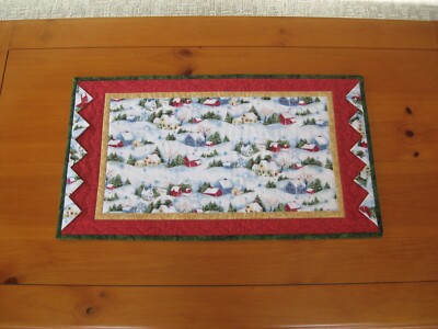 Quilted Table Topper Runner Winter Snow Scene w Prairie Points, Holiday ...