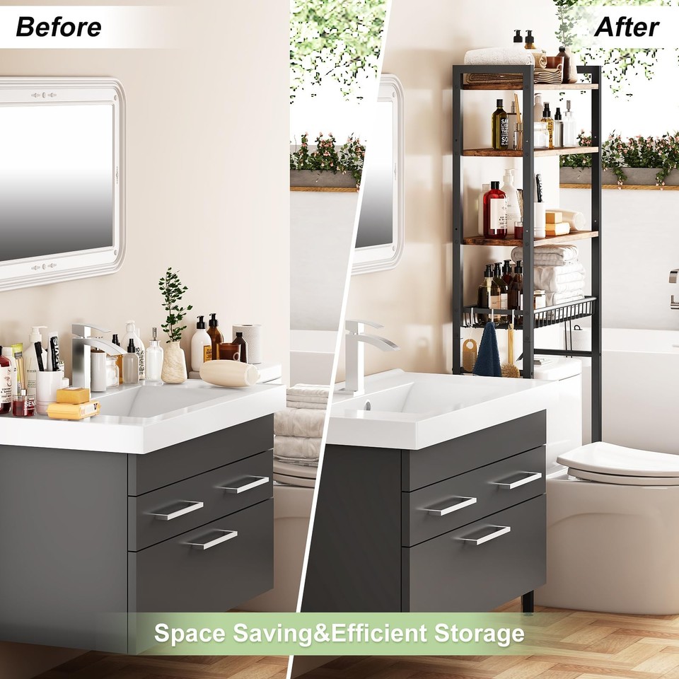 Kalrin Over-The-Toilet Storage Rack 4-Tier Bathroom Organizer Shelf ...