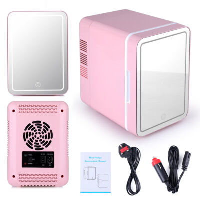 Pink 8L Mini Fridge LED Mirror Small Cooler Table Top For Bedroom ...