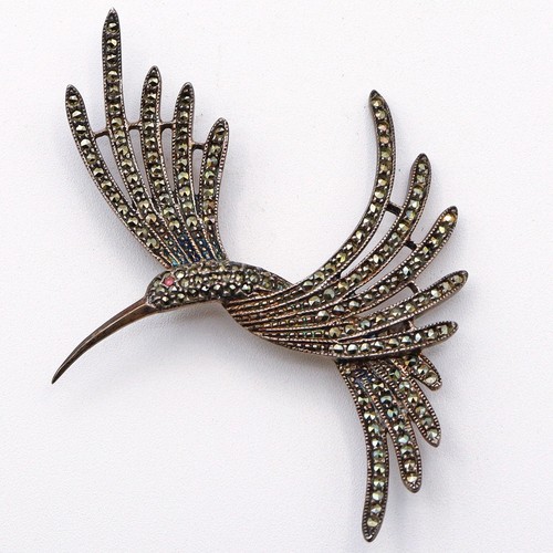 Vintage Judith Jack Sterling Silver Marcasite Ruby Hummingbird Brooch ...