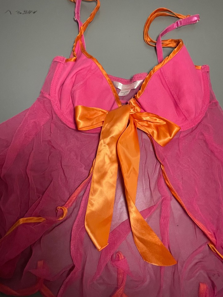 Victorias Secret Hot Pink Orange Open Front Vest Sheer Large | eBay
